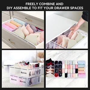 bonim Foldable Underwear Drawer Organizer Plastic Closet Storage Box for Bra, Lingerie, Undies, Waterproof Baskets Bins Containers Divider for Bedroom, Bathroom, Kitchen(4 Pcs, White)