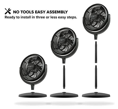 Air Monster 12 Inch Power Stand Fan and Floor Fan, Room Fan, Turbo fan, Air Circulator Fan, 3 Speed Settings, High Velocity, Adjustable Tilt, Black