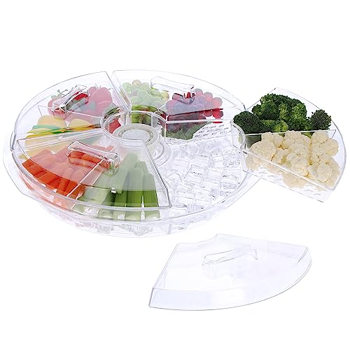 7Penn Acrylic Appetizer Serving Tray - 16.5in Multi Compartment Clear Chilled Serving Platter with Lids and Ice Tray