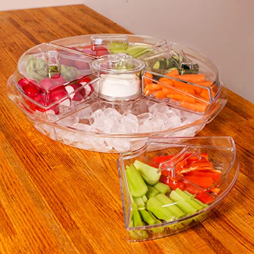 7Penn Acrylic Appetizer Serving Tray - 16.5in Multi Compartment Clear Chilled Serving Platter with Lids and Ice Tray