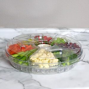 7Penn Acrylic Appetizer Serving Tray - 16.5in Multi Compartment Clear Chilled Serving Platter with Lids and Ice Tray