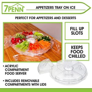 7Penn Acrylic Appetizer Serving Tray - 16.5in Multi Compartment Clear Chilled Serving Platter with Lids and Ice Tray