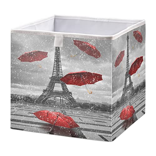 KEEPREAL Eiffel Tower Red Umbrella Basket Bin Large Storage Basket Toy Basket Cube Storage Basket Clothes Basket Decorative Basket for Home Office