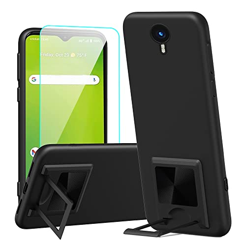 Nijiadi for Unimax UMX U693CL Phone Case with Tempered Glass Screen Protector, Soft Silicone with Kickstand Shockproof Protective Case for Unimax UMX U693CL - Black