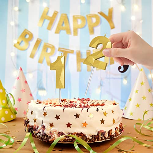 Number Birthday Candles(6 Candle Gold) 3D Diamond Shape Number Happy Birthday Cake Candles for Birthday Party Wedding Decoration Reunions Theme Party