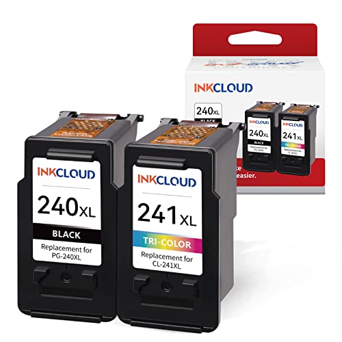 INKCLOUD Ink Cartridge Compatible with Canon PG-240XL CL-241XL 240 XL 241 XL for Canon Pixma MG3620 MG3600 MG3220 MG3222 MG2120 TS5120 MX472 MX452 MX512 MX532 Printer Ink (1 Black, 1 Tri-Color)