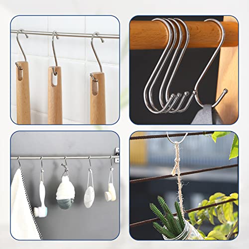 S Shaped Hooks,50 Pack S Hooks Heavy Duty,S Hooks for Hanging Clothes for Coats Jean Plants Cups Pot Bag Towel Outdoor,4 Inch(Silver)