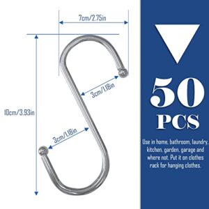 S Shaped Hooks,50 Pack S Hooks Heavy Duty,S Hooks for Hanging Clothes for Coats Jean Plants Cups Pot Bag Towel Outdoor,4 Inch(Silver)