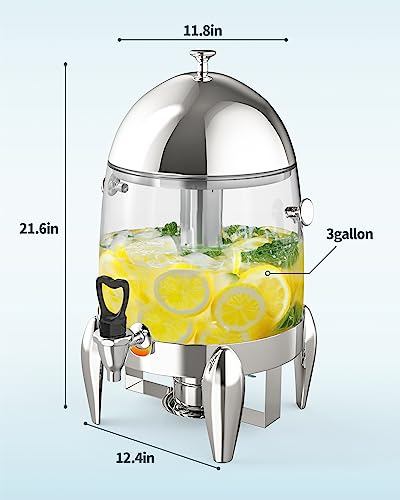 Beverage Dispenser 3 Gallon Hot And Cold Plastic Drink Dispenser with Spigot Lemonade Tea Water Coffee Chafer Urn With Ice Core, for Parties Buffet Catering Hot & Cold Drinks (PC Transparent)