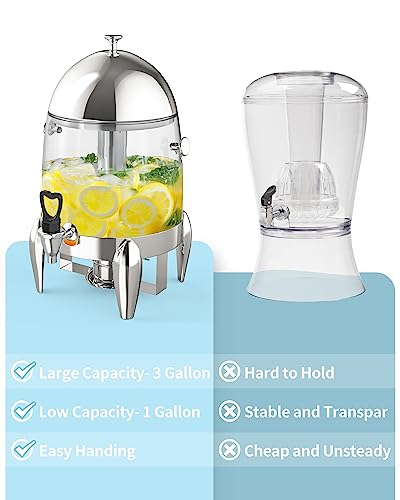 Beverage Dispenser 3 Gallon Hot And Cold Plastic Drink Dispenser with Spigot Lemonade Tea Water Coffee Chafer Urn With Ice Core, for Parties Buffet Catering Hot & Cold Drinks (PC Transparent)