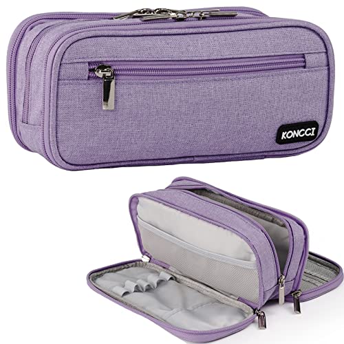 Pencil Case, Large Capacity Pencil Case for Kids Adults Teen, Handheld 3 Compartments Pencil Box Pouch Stationery Bag, Portable Office Stationery Makeup Bag School Supplies, Purple