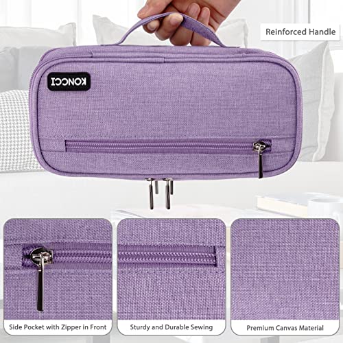 Pencil Case, Large Capacity Pencil Case for Kids Adults Teen, Handheld 3 Compartments Pencil Box Pouch Stationery Bag, Portable Office Stationery Makeup Bag School Supplies, Purple