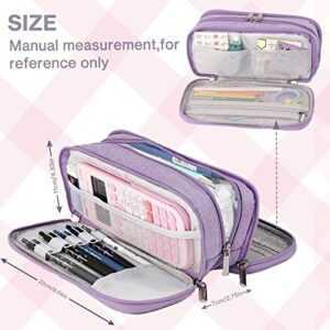 Pencil Case, Large Capacity Pencil Case for Kids Adults Teen, Handheld 3 Compartments Pencil Box Pouch Stationery Bag, Portable Office Stationery Makeup Bag School Supplies, Purple