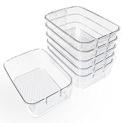 Pafino Plastic Storage Baskets - Small Pantry Organizer Bins Stackable Basket Household Organizers for Kitchen, Shelves, Countertops, Desktops, Cabinets, Bedrooms and Bathrooms (acrylic)