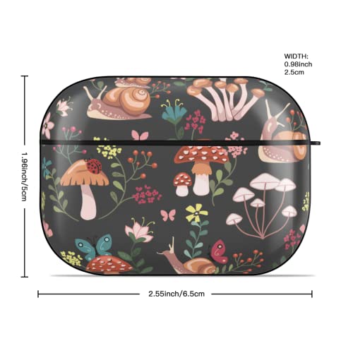 Compatible with Airpods Pro Case Cover 2019 - Mushroom Snails Butterfly Flower Pattern, Protective Case for Apple AirPod Charging with Keychain Shockproof for Girls Women Men - Black