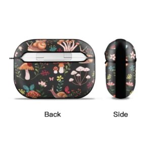 Compatible with Airpods Pro Case Cover 2019 - Mushroom Snails Butterfly Flower Pattern, Protective Case for Apple AirPod Charging with Keychain Shockproof for Girls Women Men - Black