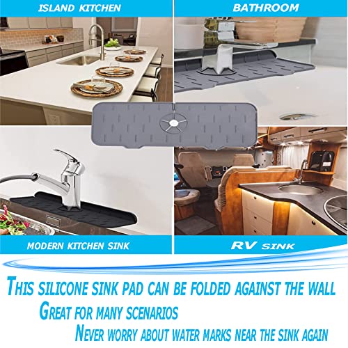 Silicone Sink Splash Guard, COMUSTER Kitchen Faucet Absorbent Mat, Bathroom Faucet Splash Catcher Behind, Dish Drying Mat Countertop Protection Kitchen Accessories(Light Grey)