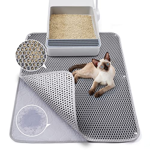 Fostanfly Cat Litter Mat, Large Urine Proof Litter Box Mat, Double Layer Easy Clean Machine Washable Litter Trapping Mat, Waterproof Leakproof Anti-Slip, Scatter Control Kitty Litter Mats for Floor…