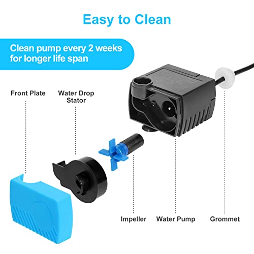 SanKlev SP-400LV Cat and Dog Water Fountain Pump with Grommet,USB Replacement Pump for Pet Drinking Fountains Compatible with Petsafe Drinkwell Butterfly,1/2 Gallon, 1 Gallon, 2 Gallon