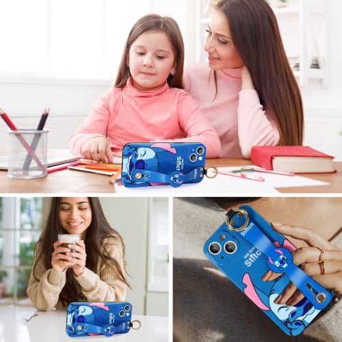 Flafens Stih with Wrist Strap for iPhone 13 Case Lanyard Girls Cartoon Cute Kawaii Character Wristband Cases for Kids Boys Girly Fun Funny Phone IMD Design Cool TPU Cover for iPhone 13 6.1 Inches