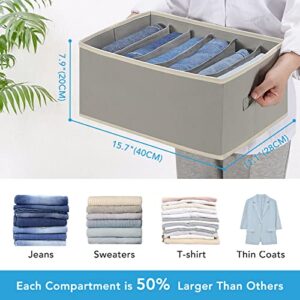 Baesyhom 3 Pcs Large Size Wardrobe Clothes Organizers 6 Grids for Pants, Jeans, Sweater, T-shirt, Thin Coat, Dress Stackable Closet Drawer Organizer Storage Bin Container with Sturdy Handles, Grey