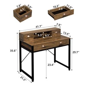 VINGLI Computer Desk with Drawers and Monitor Stand,42" Home Office Study Writing Desk,Industrial Laptop Desk Workstation,Small Writing Desk with 4 Drawers for Small Place