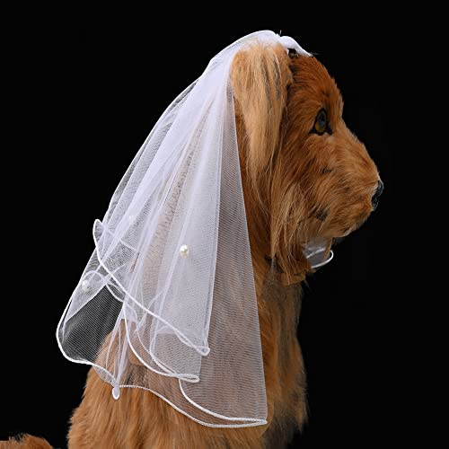 Gigicloud Dog Veil Dress Bride Costume Pet Wedding Veil with Clip Handmade Dog Hair Bow Veil Headwear Dog Hair Accessories for Valentines Day Wedding Party Decoration One Size