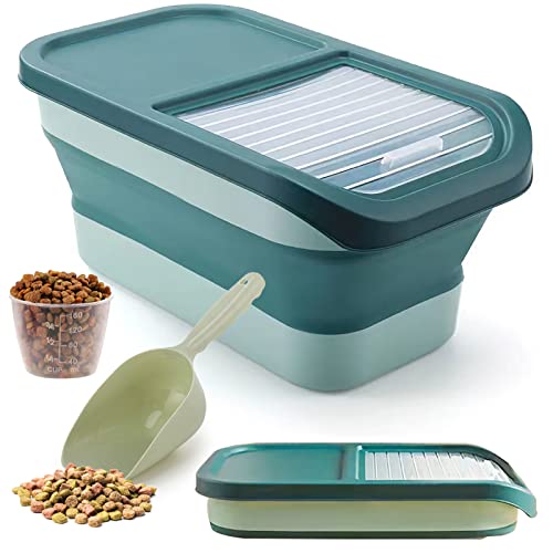 LKSTK 13 LB Collapsible Dog Food Storage Container, Folding Pet Food Container with Lids, Airtight Cat Food Containers with Measuring Cup and Scoop, Kitchen Rice Storage for Pet Food, Cereal