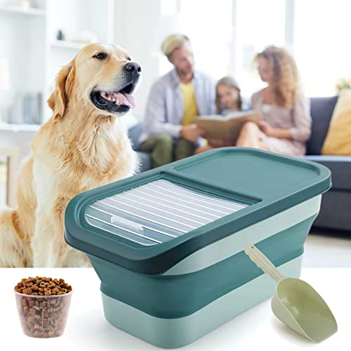 LKSTK 13 LB Collapsible Dog Food Storage Container, Folding Pet Food Container with Lids, Airtight Cat Food Containers with Measuring Cup and Scoop, Kitchen Rice Storage for Pet Food, Cereal