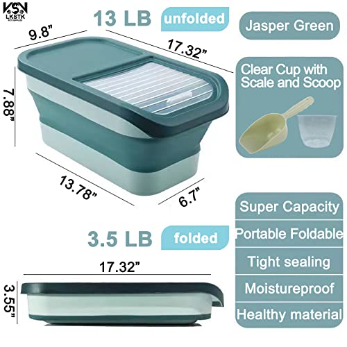 LKSTK 13 LB Collapsible Dog Food Storage Container, Folding Pet Food Container with Lids, Airtight Cat Food Containers with Measuring Cup and Scoop, Kitchen Rice Storage for Pet Food, Cereal