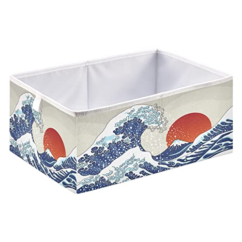 Blueangle Red Sun Big Wave Cube Storage Bin, 11 x 11 x 11 in, Large Collapsible Organizer Storage Basket for Home Décor（38）