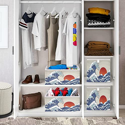 Blueangle Red Sun Big Wave Cube Storage Bin, 11 x 11 x 11 in, Large Collapsible Organizer Storage Basket for Home Décor（38）