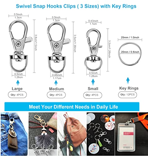 YHYZ Keychain Key Chain Rings Clips Swivel Bulk (40pcs), Small + Medium + Large, Swivel Lanyard Snap Hooks (Lobster Claw Clasp) with Rings, for Keychain Crafts Resin, Lanyard, Bag, Purse,Tag