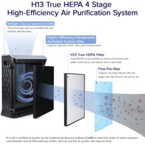 Slevoo HEPA Air Purifiers for Home, H13 True HEPA Filter Cleaner with H13 True HEPA Filter Cleaner, Effectively Clean Smoke, Dust, Pollen, Pet Dander, Odors