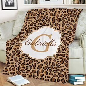 TRIENCY Cheetah Leopard Print Blanket Monogrammed Personalized Blankets for Adults Kids Baby Women 30x40 50x60 60x80 Soft Fleece Or Sherpa Throws Custom Name Christmas Birthday Gifts