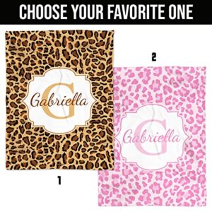 TRIENCY Cheetah Leopard Print Blanket Monogrammed Personalized Blankets for Adults Kids Baby Women 30x40 50x60 60x80 Soft Fleece Or Sherpa Throws Custom Name Christmas Birthday Gifts