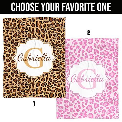 TRIENCY Cheetah Leopard Print Blanket Monogrammed Personalized Blankets for Adults Kids Baby Women 30x40 50x60 60x80 Soft Fleece Or Sherpa Throws Custom Name Christmas Birthday Gifts