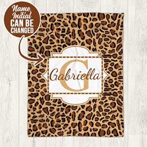 TRIENCY Cheetah Leopard Print Blanket Monogrammed Personalized Blankets for Adults Kids Baby Women 30x40 50x60 60x80 Soft Fleece Or Sherpa Throws Custom Name Christmas Birthday Gifts