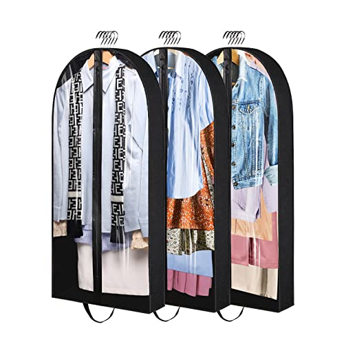 Clear Garment Bags Suit Bag:3 pack 50'' inch Closet Storage Hanging Clothes Business Non Woven Suit Cover Travel Dress Bag For Coats,Uniforms,Sweaters, Jackets