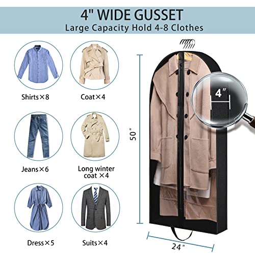 Clear Garment Bags Suit Bag:3 pack 50'' inch Closet Storage Hanging Clothes Business Non Woven Suit Cover Travel Dress Bag For Coats,Uniforms,Sweaters, Jackets