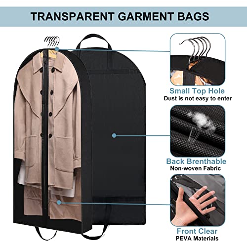 Clear Garment Bags Suit Bag:3 pack 50'' inch Closet Storage Hanging Clothes Business Non Woven Suit Cover Travel Dress Bag For Coats,Uniforms,Sweaters, Jackets