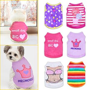 DegGod 6 Pieces Dog Shirts for Small Medium Dogs, Breathable Pet Printed Vest Clothes Summer Dog Clothing Pullover Soft T Shirt for Girl Puppy Chihuahua Christmas New Year Apparel (Pink, L)