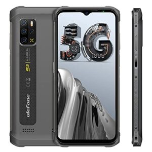 ulefone armor 12 5g rugged unlocked android smartphone, 8gb+128gb, 48mp quad rear camera, ip68/ip69k, 5180mah, 6.52” hd+, dual sim dual 5g, compass, gps, fingerprint, rugged cell phone (grey)