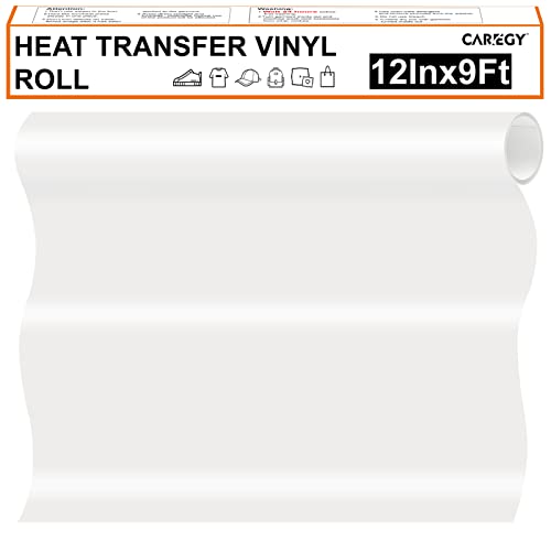 CAREGY Iron on Vinyl Heat Transfer Vinyl Roll HTV (12''x9',White)