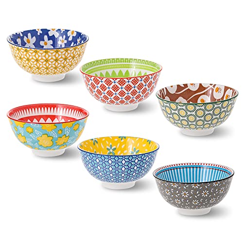 Ceramic Bowl Set Small Bowls - Porcelain Dessert Bowls 10 oz - 6 Little Bowl for Rice | Soup | Snack | Side Dishes | Yogurt | Ice Cream - Coloful Cute Bowl Sets Microwave | Dishwasher Safe - 4.75 Inch