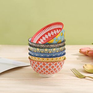 Ceramic Bowl Set Small Bowls - Porcelain Dessert Bowls 10 oz - 6 Little Bowl for Rice | Soup | Snack | Side Dishes | Yogurt | Ice Cream - Coloful Cute Bowl Sets Microwave | Dishwasher Safe - 4.75 Inch