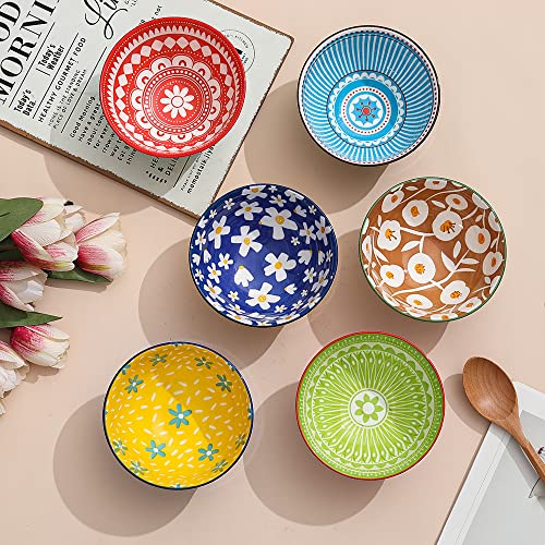 Ceramic Bowl Set Small Bowls - Porcelain Dessert Bowls 10 oz - 6 Little Bowl for Rice | Soup | Snack | Side Dishes | Yogurt | Ice Cream - Coloful Cute Bowl Sets Microwave | Dishwasher Safe - 4.75 Inch