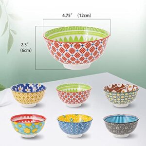 Ceramic Bowl Set Small Bowls - Porcelain Dessert Bowls 10 oz - 6 Little Bowl for Rice | Soup | Snack | Side Dishes | Yogurt | Ice Cream - Coloful Cute Bowl Sets Microwave | Dishwasher Safe - 4.75 Inch