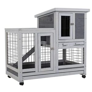 rabbit hutch indoor and outdoor rabbit cage 37 inch wide wooden hutch house guinea pig cage with wheels rolling large hutch cage,grey