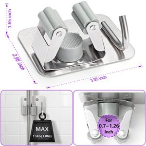 Broom Holder Wall Mount Screw Drilling, Sturdy Heavy Duty Stainless Steel Mop Gripper Rack Perforate, Perfect for Laundry Room Organize Fit Laundry Kitchen Garage Garden Storage System (Silver-4)